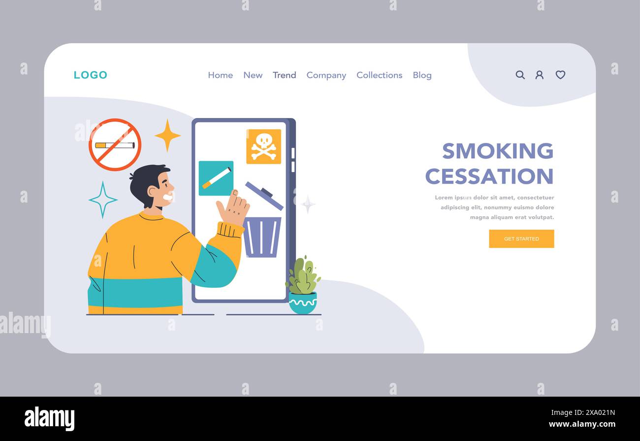 Smoking Cessation web or landing. Man confidently discards cigarette ...