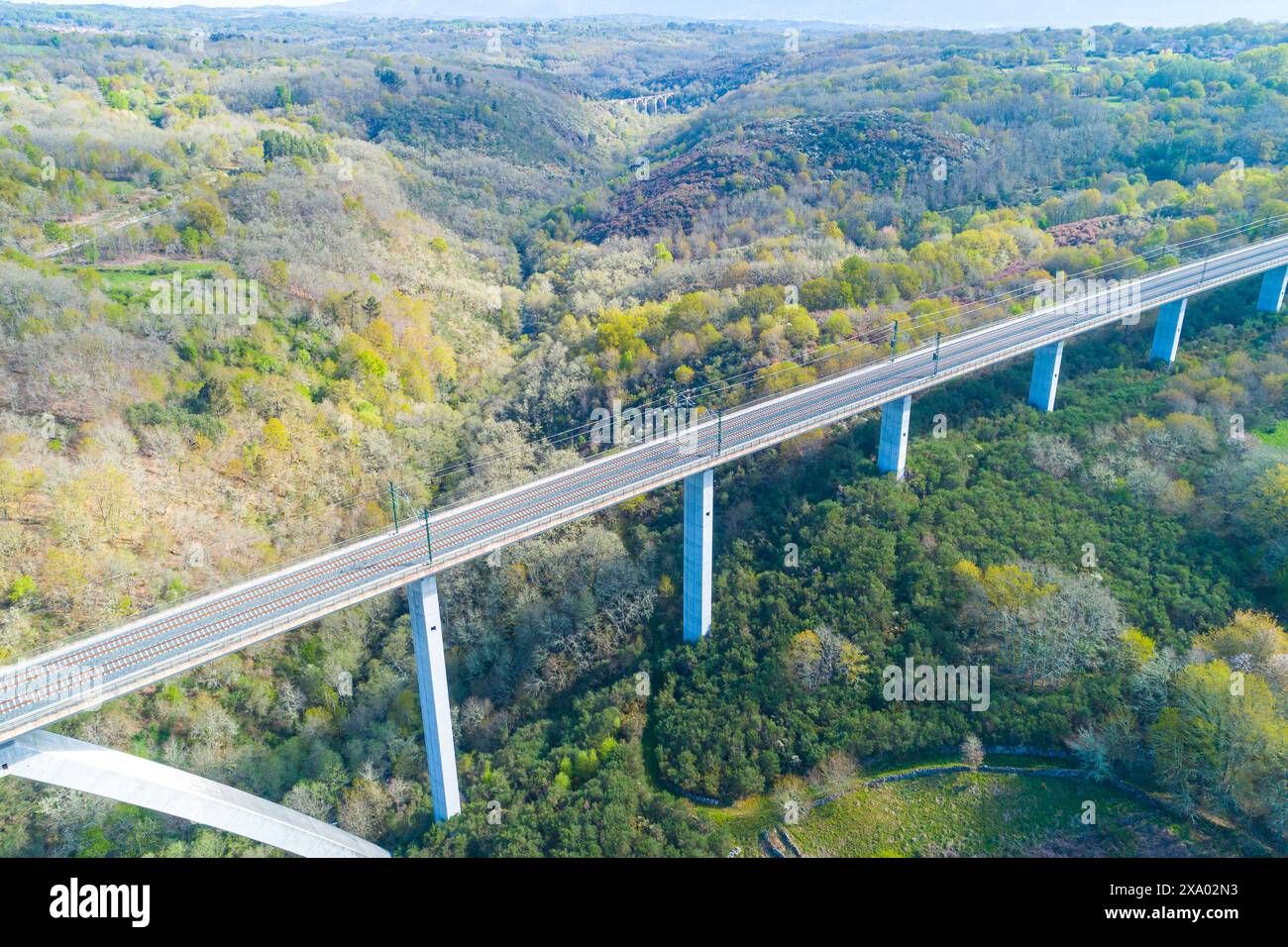 Aerial view with drone of a high speed railway viaduct in Galicia, Spain Stock Photo - Alamy