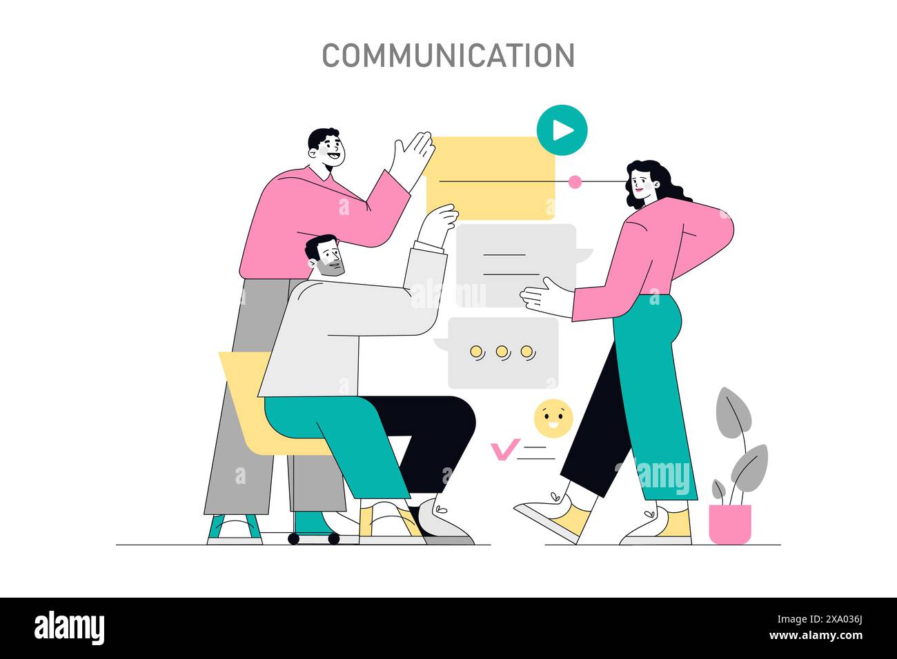 Soft Skills concept. Illustration of a team engaging in effective communication and ...