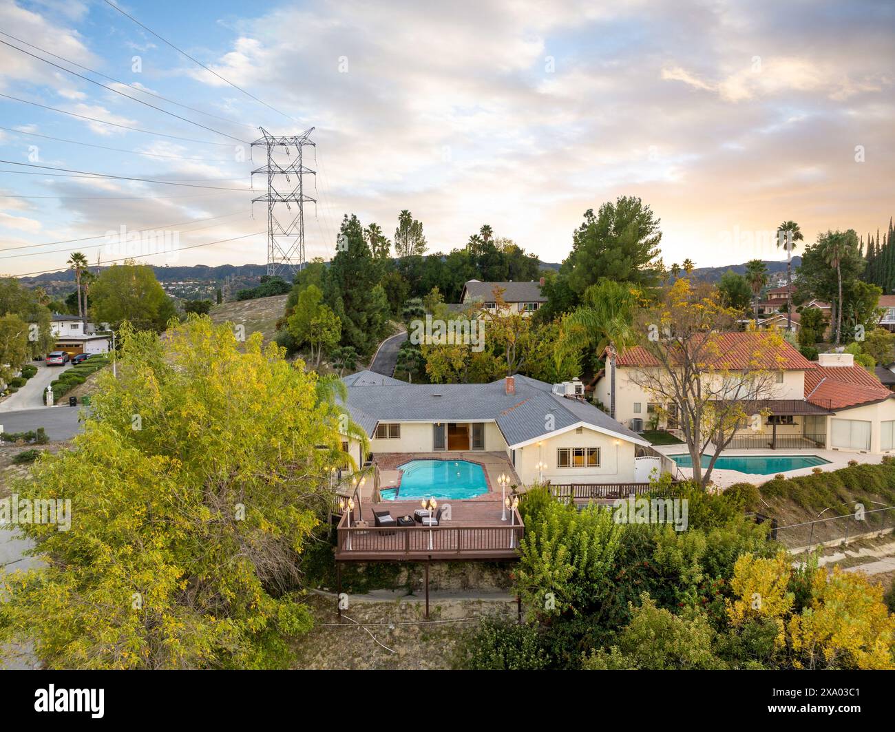 A residential house featuring an elevated swimming pool in Encino ...