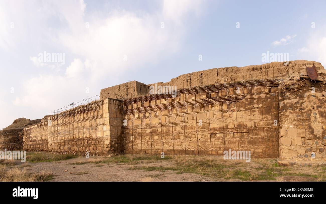 High walls of the fortress of the old city of Shamkir. The city of ...