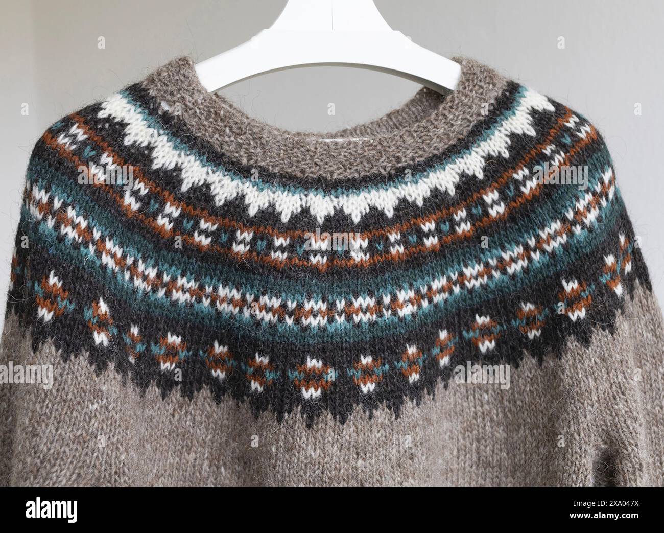 Photo of an Icelandic knitted wool lopapeysa sweater, close up for a ...