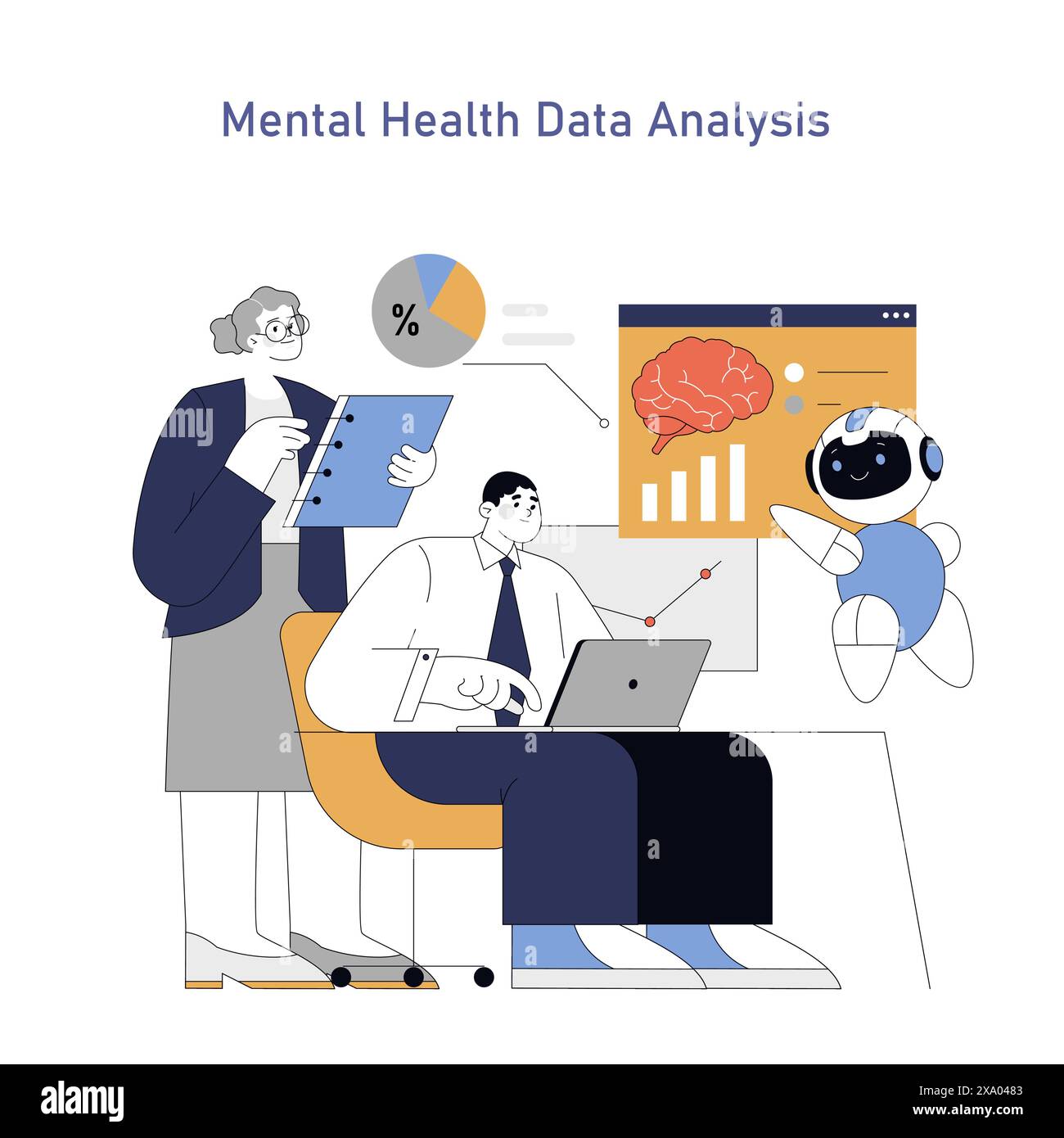 AI in Psychology concept. Professionals utilize artificial intelligence to analyze mental health ...