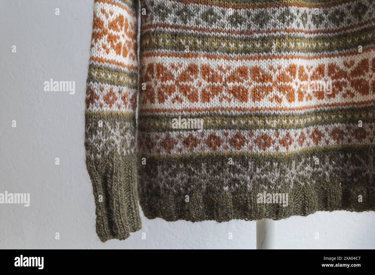 details of an Icelandic knitted wool lopapeysa sweater in traditional ...