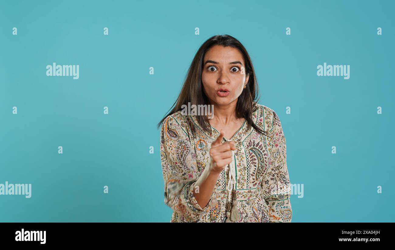 Upset indian person fighting with friend, doing scolding gesturing ...