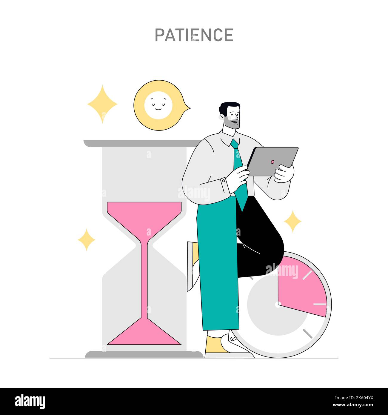 Soft Skills concept. Illustration reflecting patience through a man ...