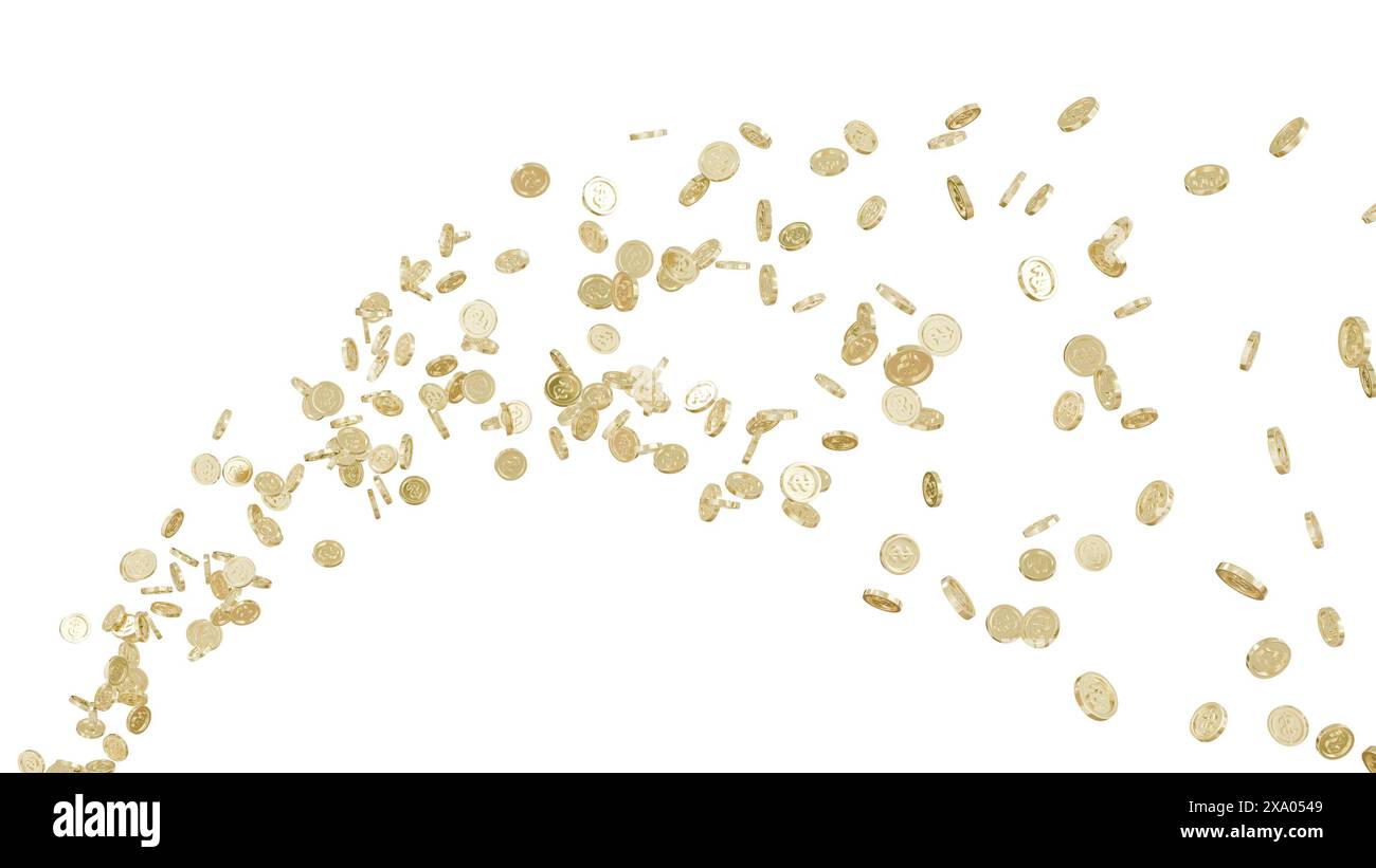 Jackpot or win concept. Fountain of coins on isolated background Stock ...