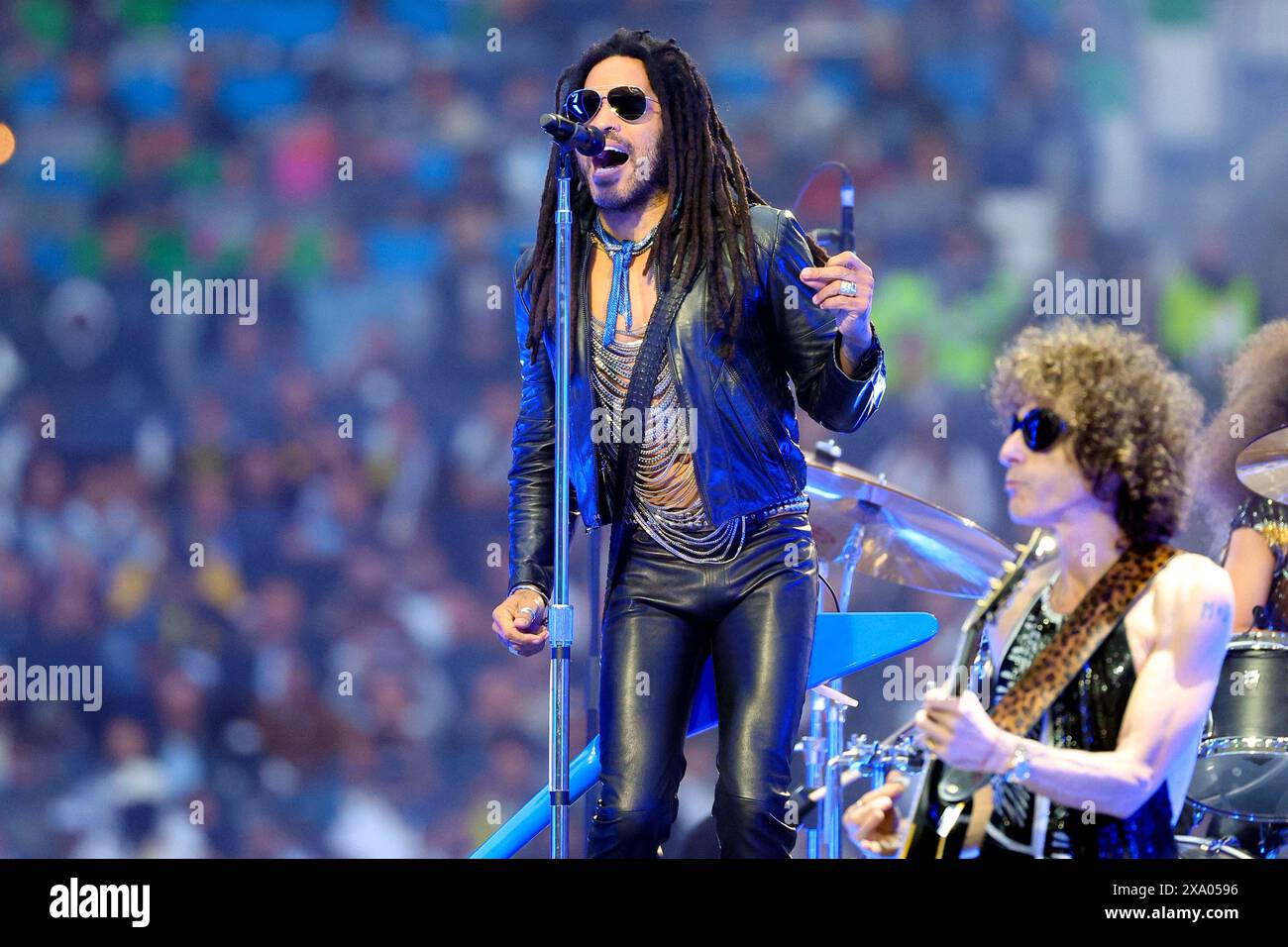 Lenny Kravitz performs with his band prior to the 2023/2024 Champions ...
