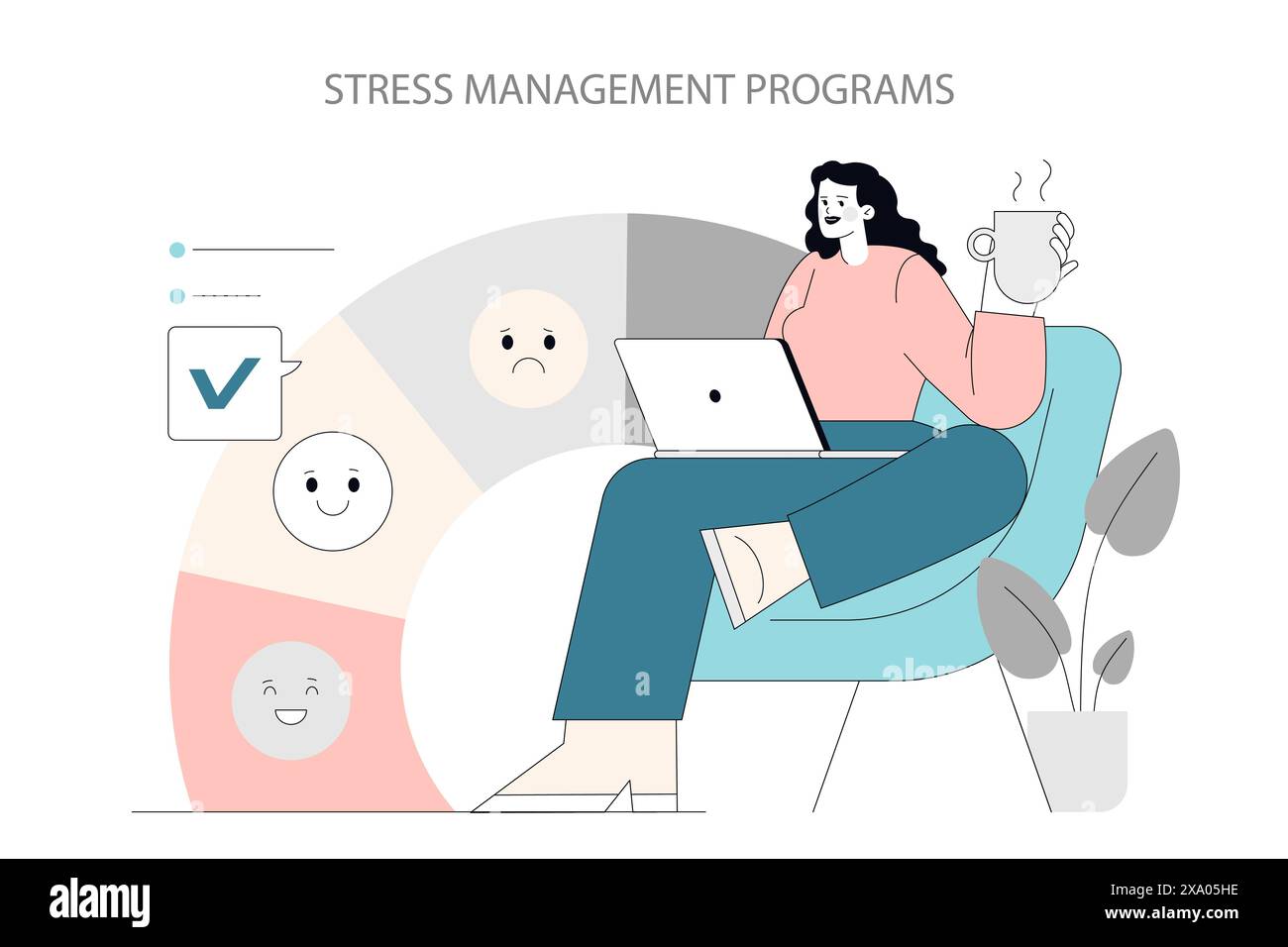 Mental Health Awareness concept. A relaxed woman with a laptop ...