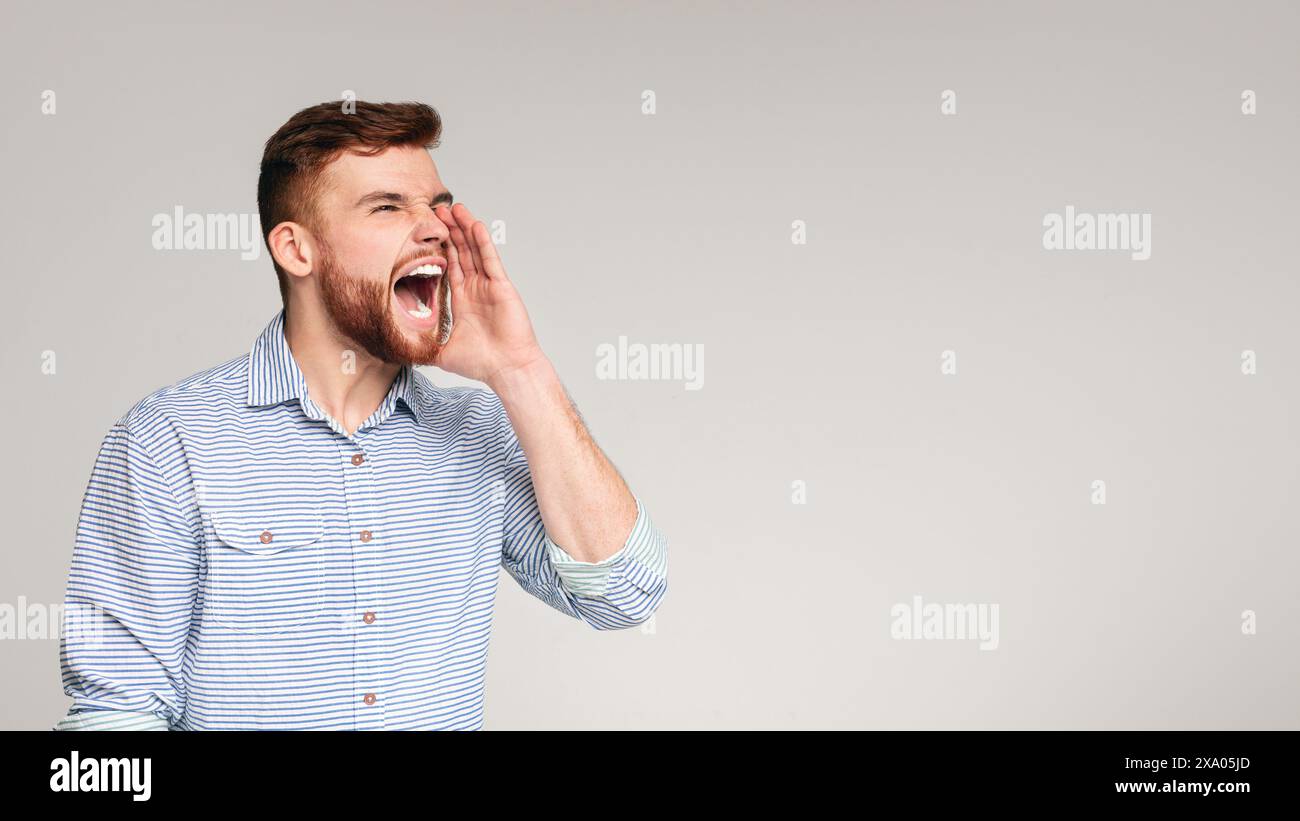Portrait astonished millennial screaming hi-res stock photography and ...