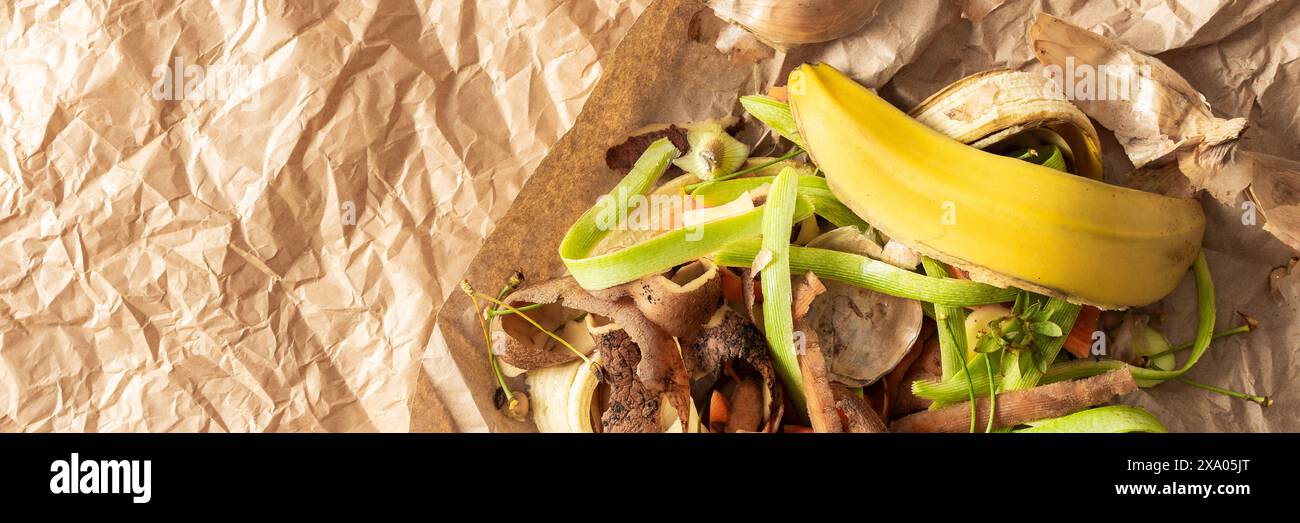 Food organic waste on eco friendly parchment paper, fruit and vegetable ...