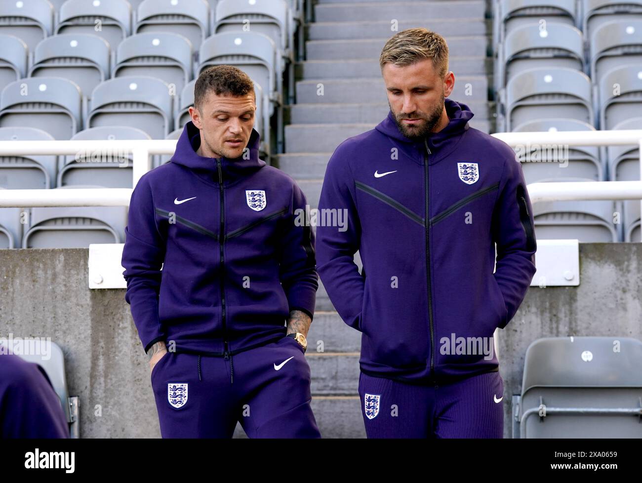 England's Kieran Trippier and Luke Shaw arrive ahead of a international ...