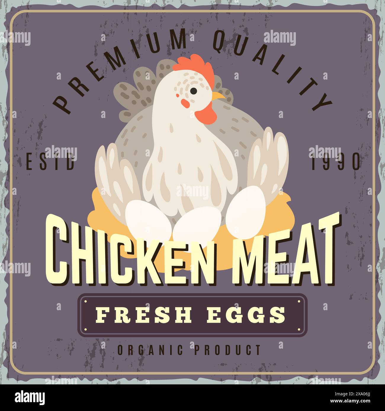 Chicken poster retro placard with chicken eggs and place for text ...