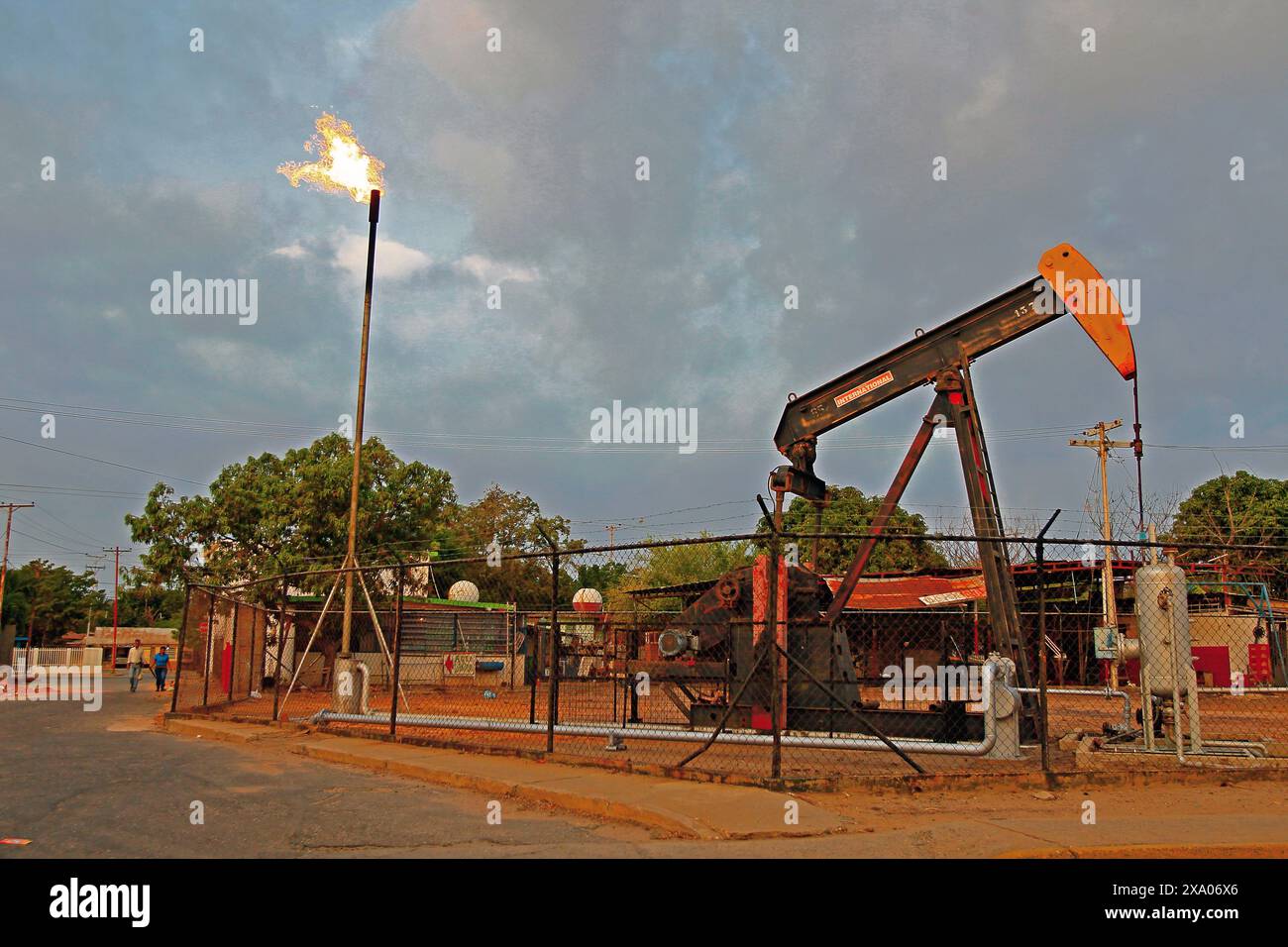 Cabimas, Zulia. Venezuela. 18-03-2015. An oil pump is seen next to a ...