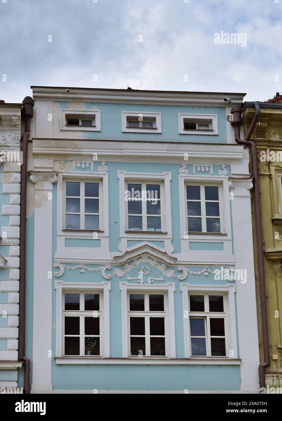 Colorful medieval house in Hradec Kralove, vertical Stock Photo - Alamy