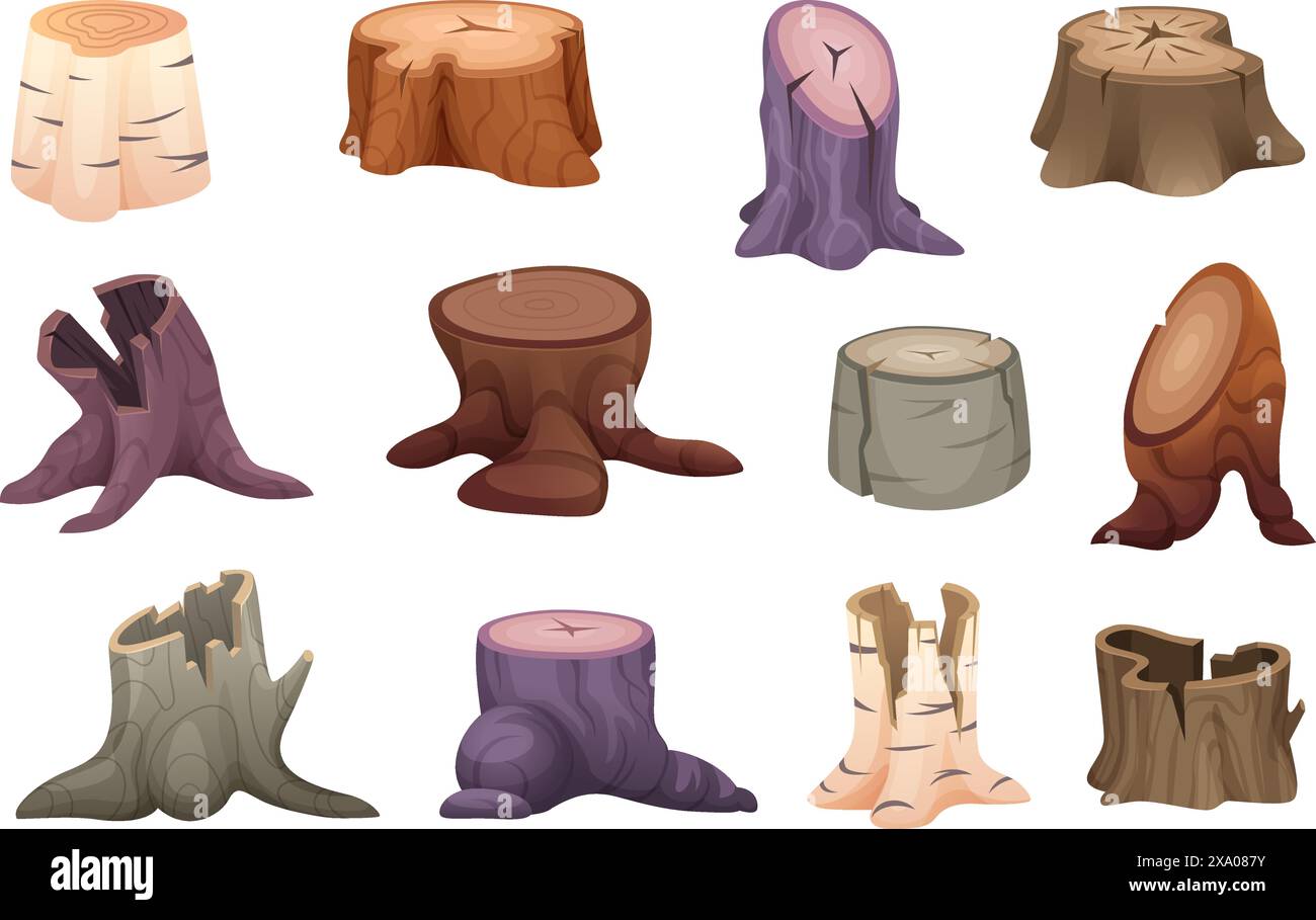 Wooden stumps. Clean cut down tree and old oak wooden stumps exact ...