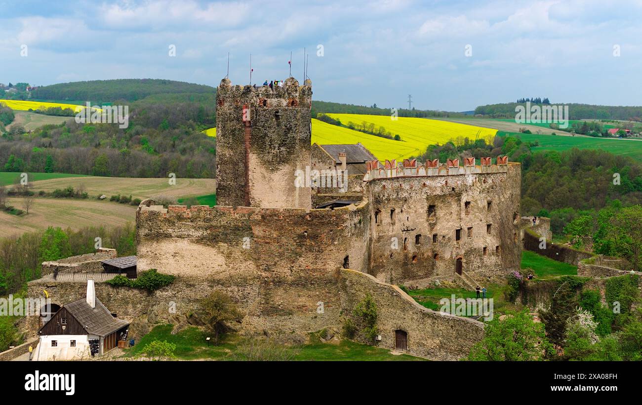 Aerial shot captures the medieval Bolkow Castle in Lower Silesia ...