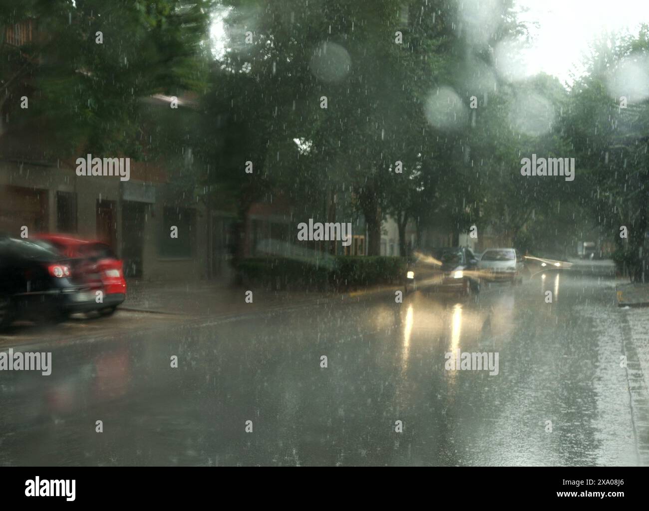 Streets are experiencing a severe thunderstorm, with water rafts ...