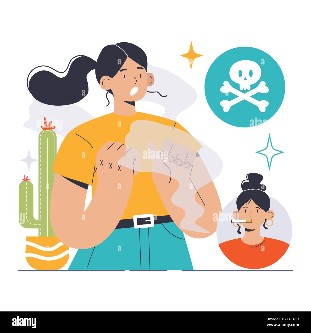 Nicotine Replacement Therapy concept. Woman showcases patch on wrist ...