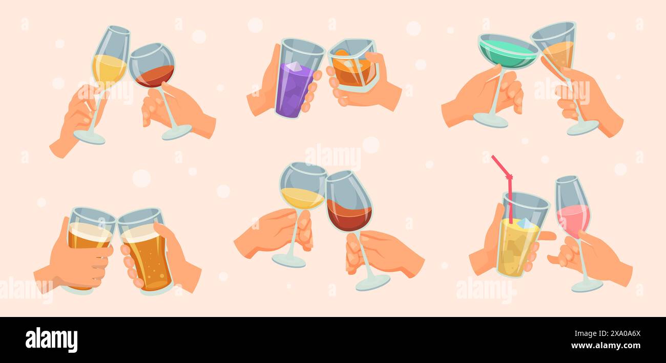 Hands holding glass. Toast with drinks people holding alcoholic ...