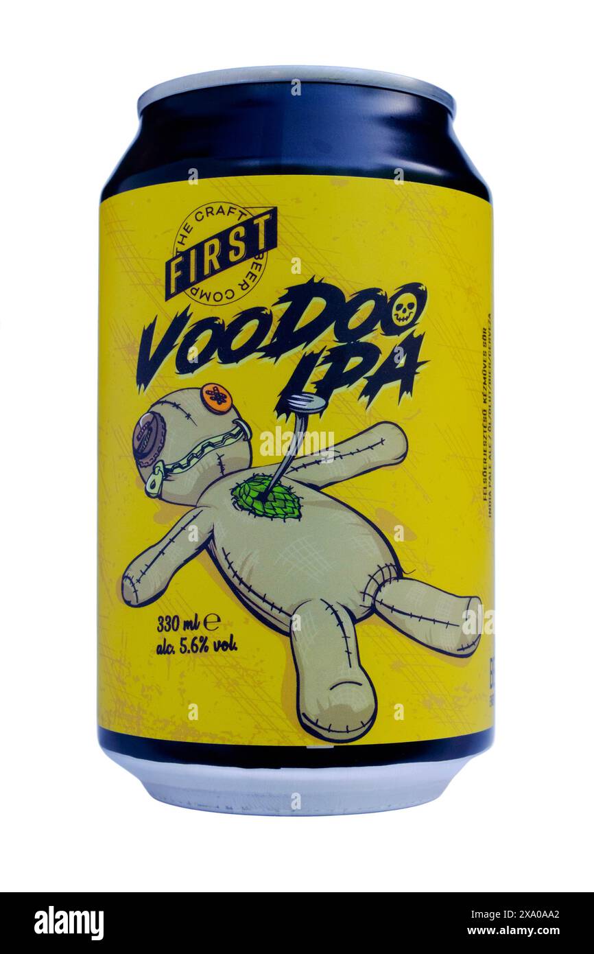 can of first craft beer voodoo ipa india pale ale hungary on white ...