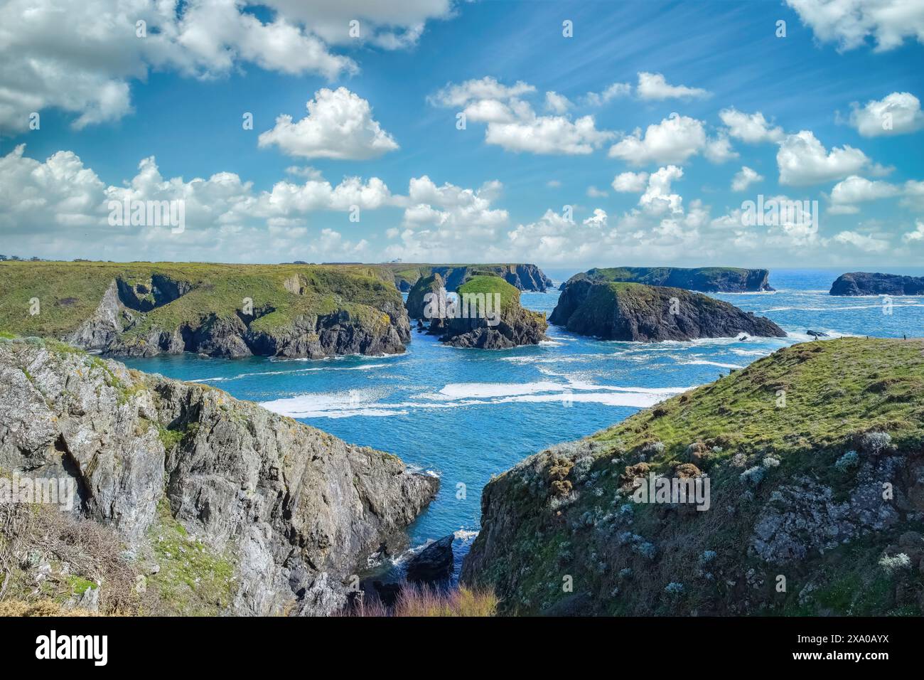 Belle-Ile in Brittany, seascape with rocks and cliffs on the Cote ...