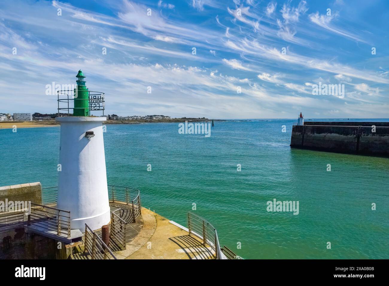 Quiberon in Brittany, the Port-Maria beach, with lighthouse Stock Photo ...