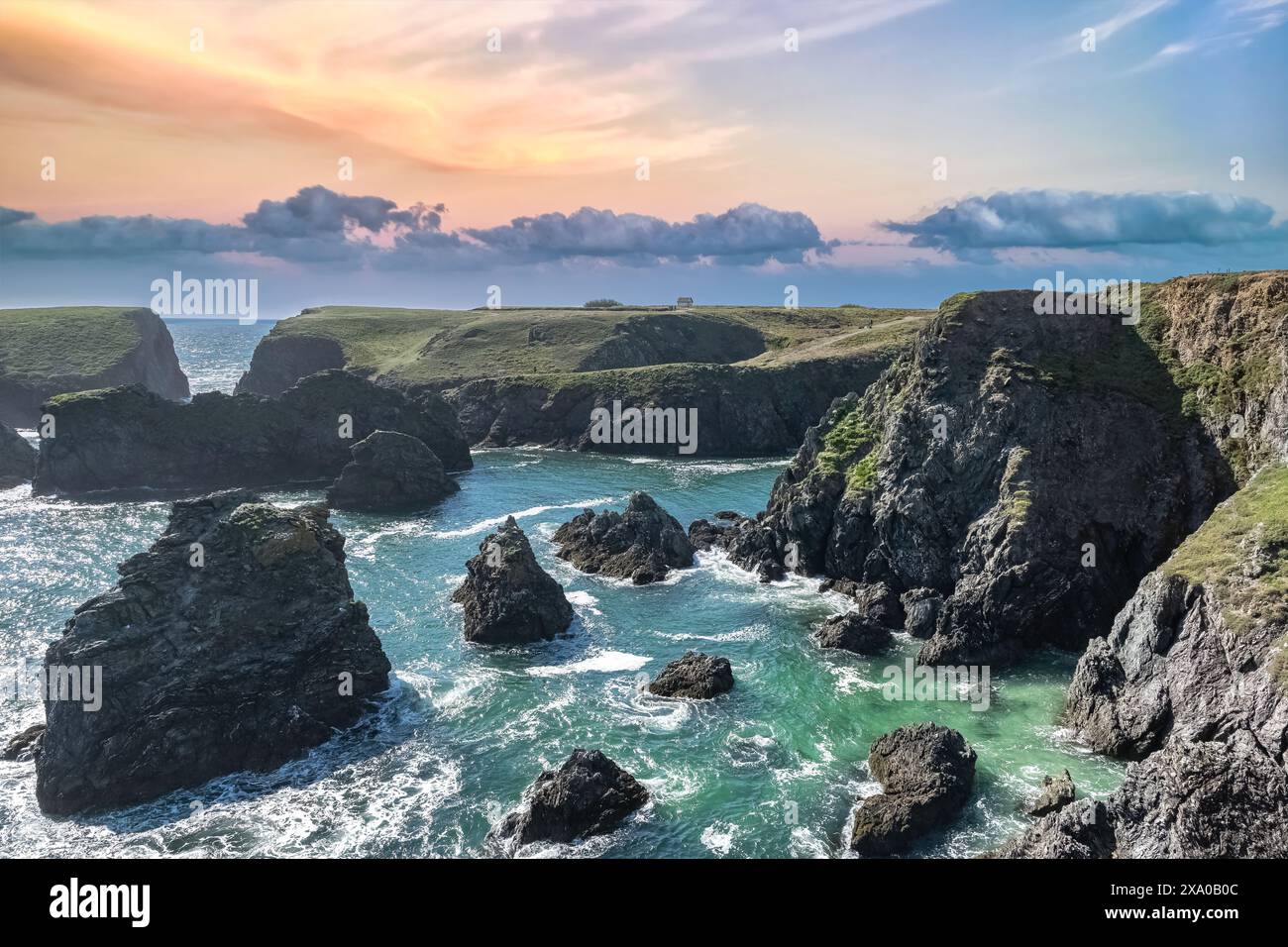 Belle-Ile in Brittany, seascape with rocks and cliffs on the Cote ...