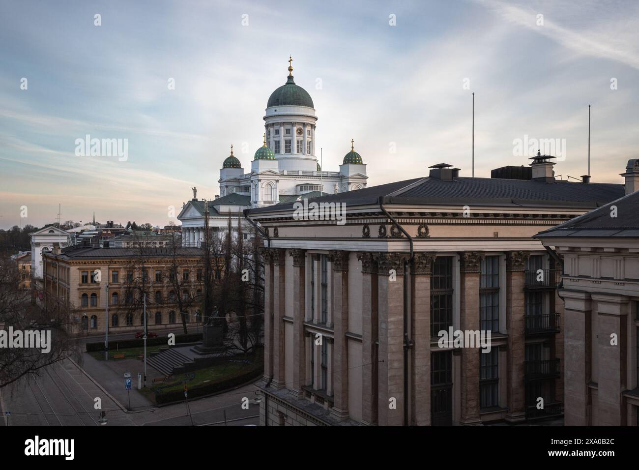 The Helsinki Cathedral with domed rooftop and clock tower Stock Photo ...