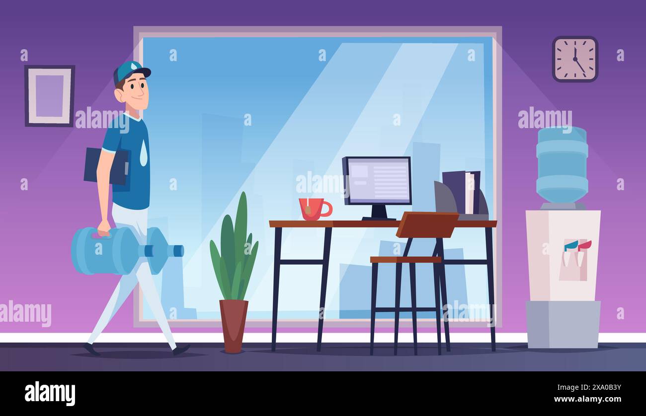 Water delivery transport. Plastic bottles with water delivery service ...