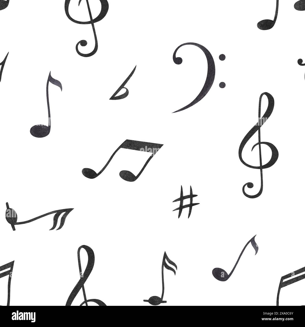 Seamless pattern of musical notes. Watercolor hand drawn illustration ...