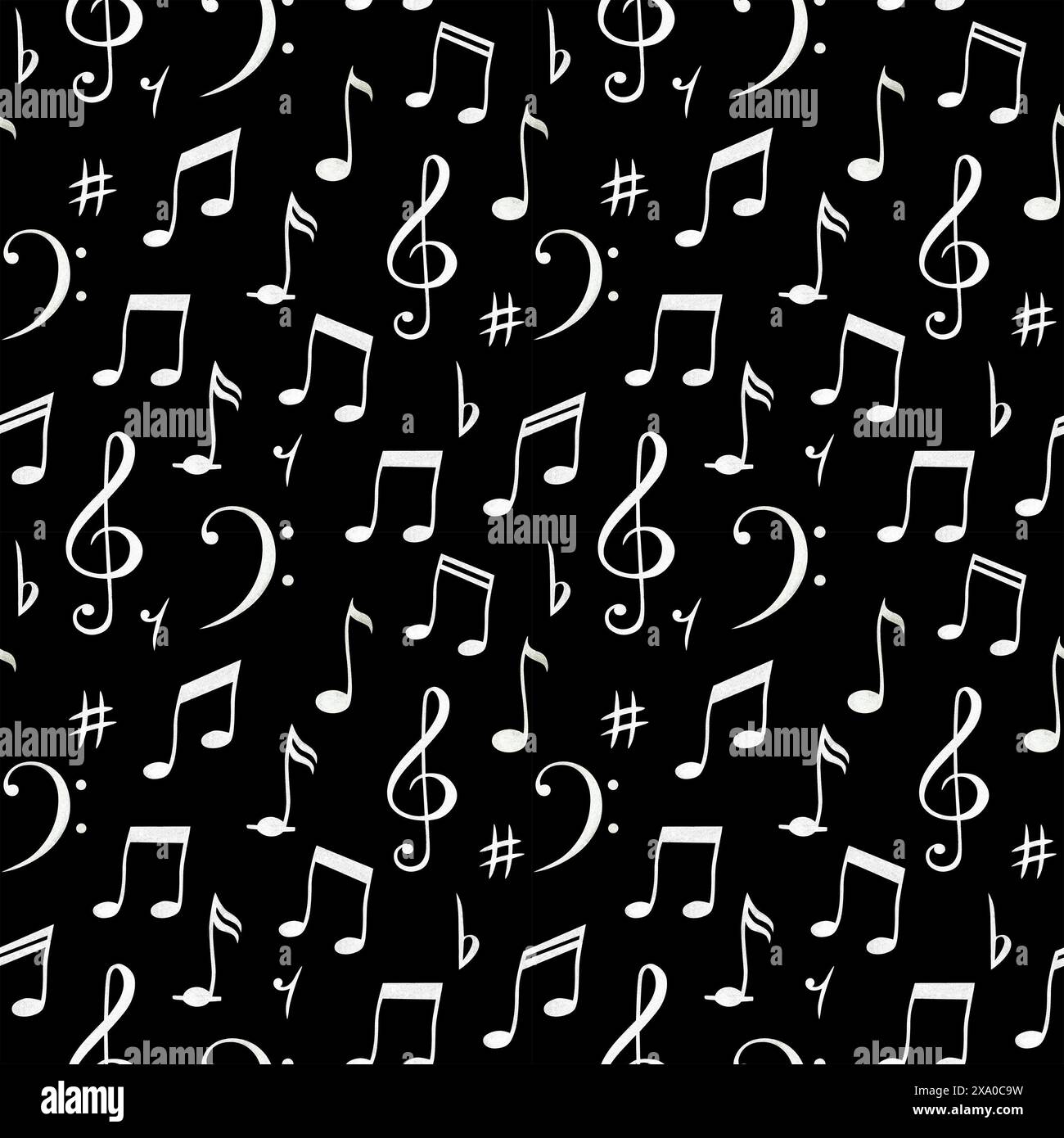 Seamless pattern of musical notes. Watercolor hand drawn illustration ...