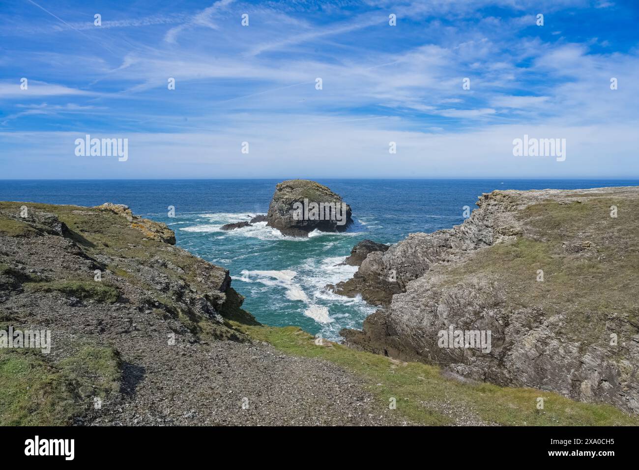 Belle-Ile in Brittany, seascape with rocks and cliffs on the Cote ...