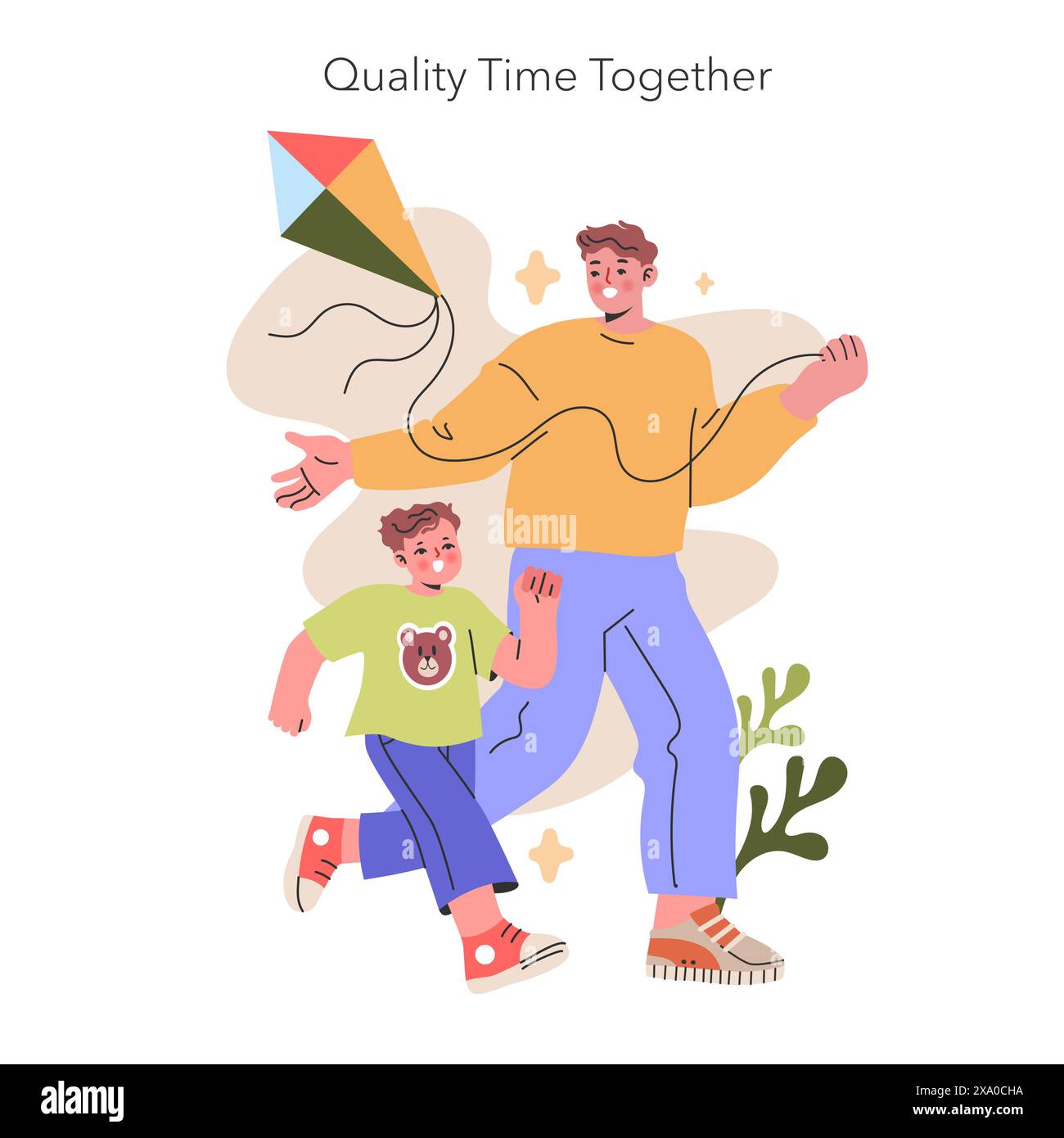 Quality Time Together illustration. A father and son share a playful ...