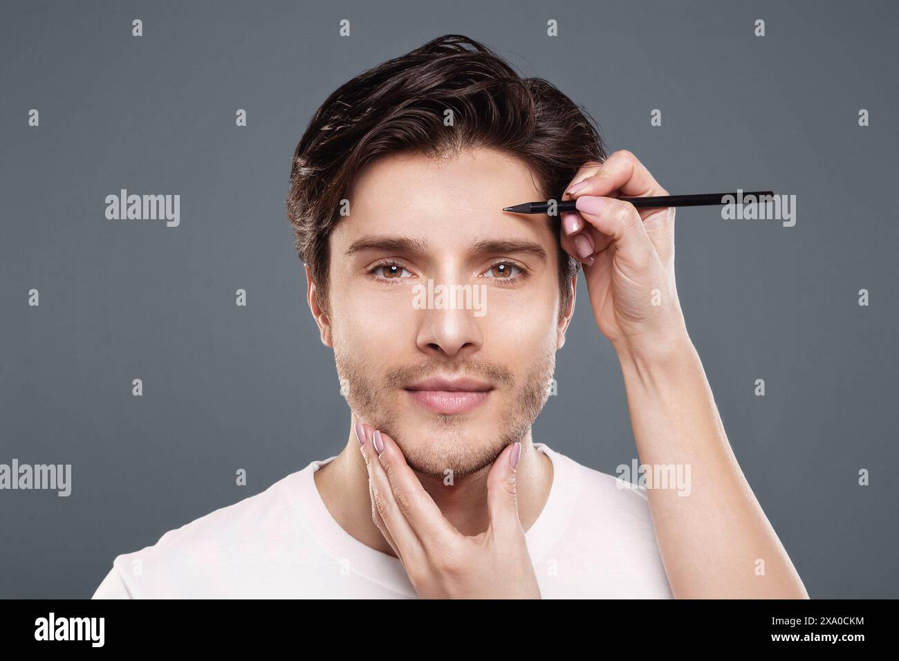 Surgeon drawing marks on male face, panorama Stock Photo - Alamy