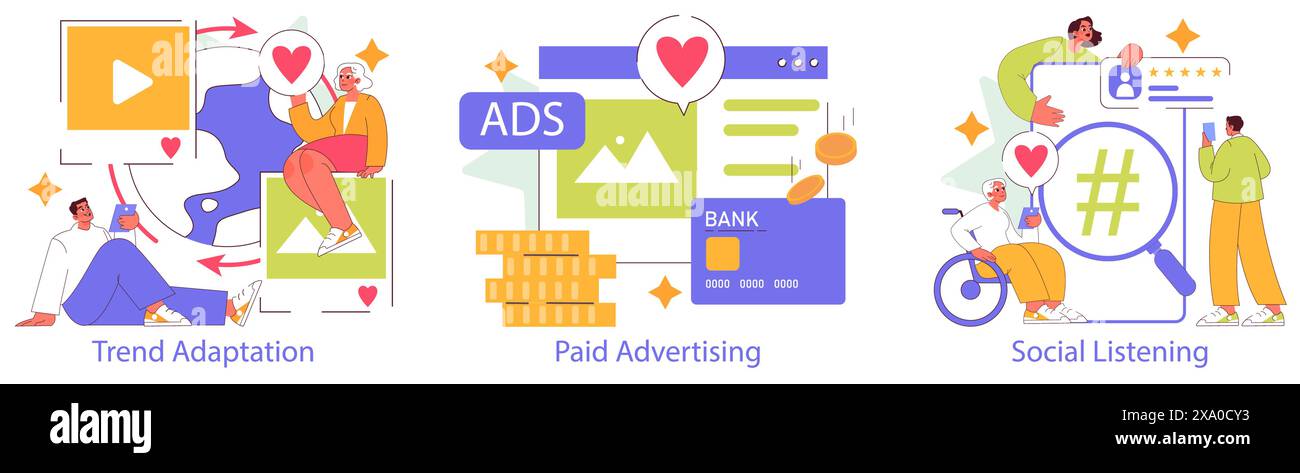 Social Media Marketing set. Exploring digital strategies through trend ...