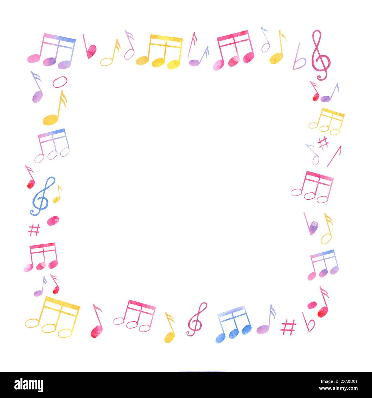 Multicolored music notes. Sound elements in various colors. Square ...