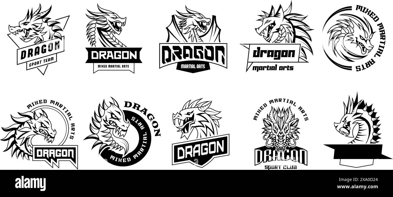 Dragon. Fight club badges with stylized dragon illustrations recent ...