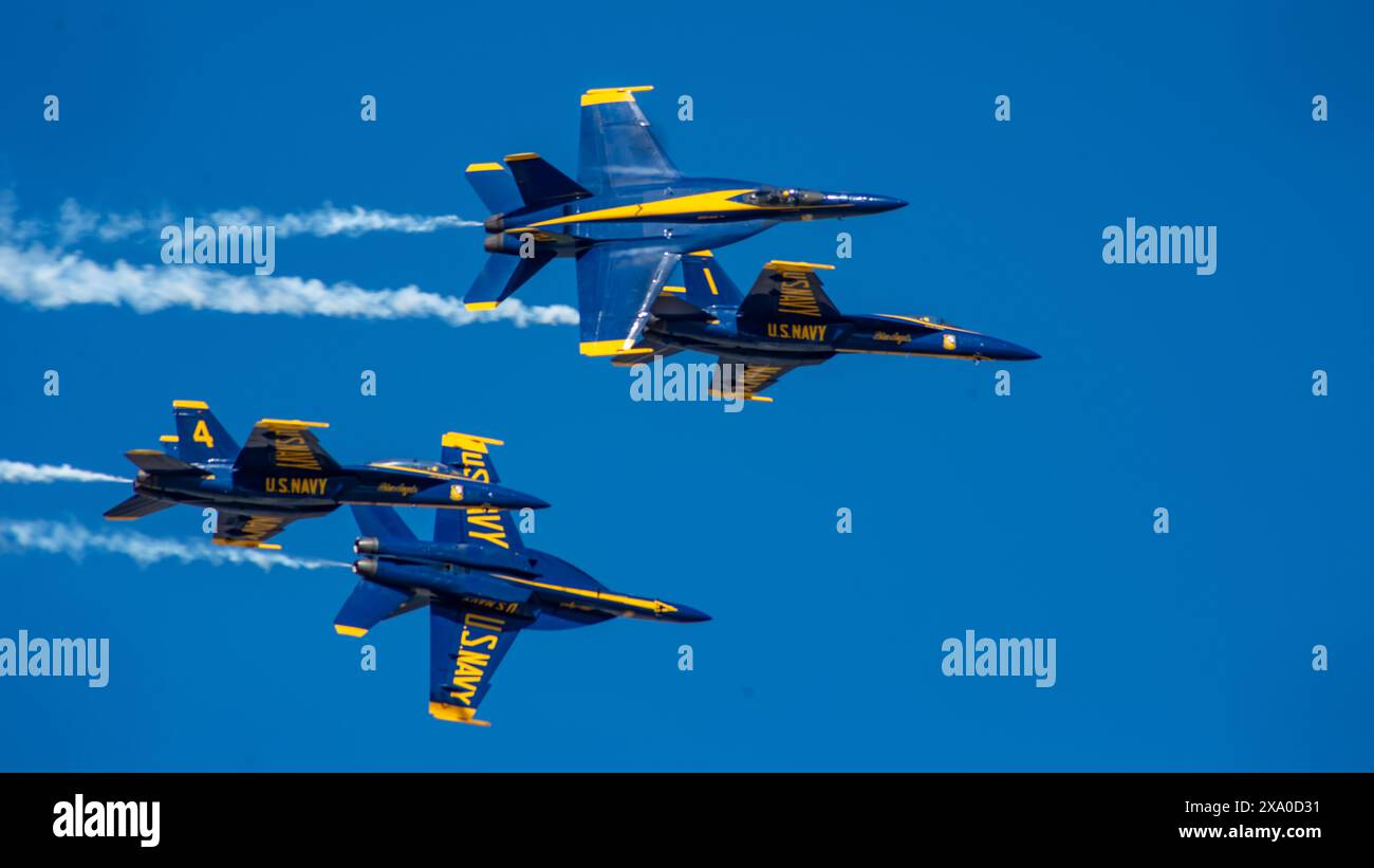 The Blue Angels flying the FA-18 Super Hornet in the sky Stock Photo ...