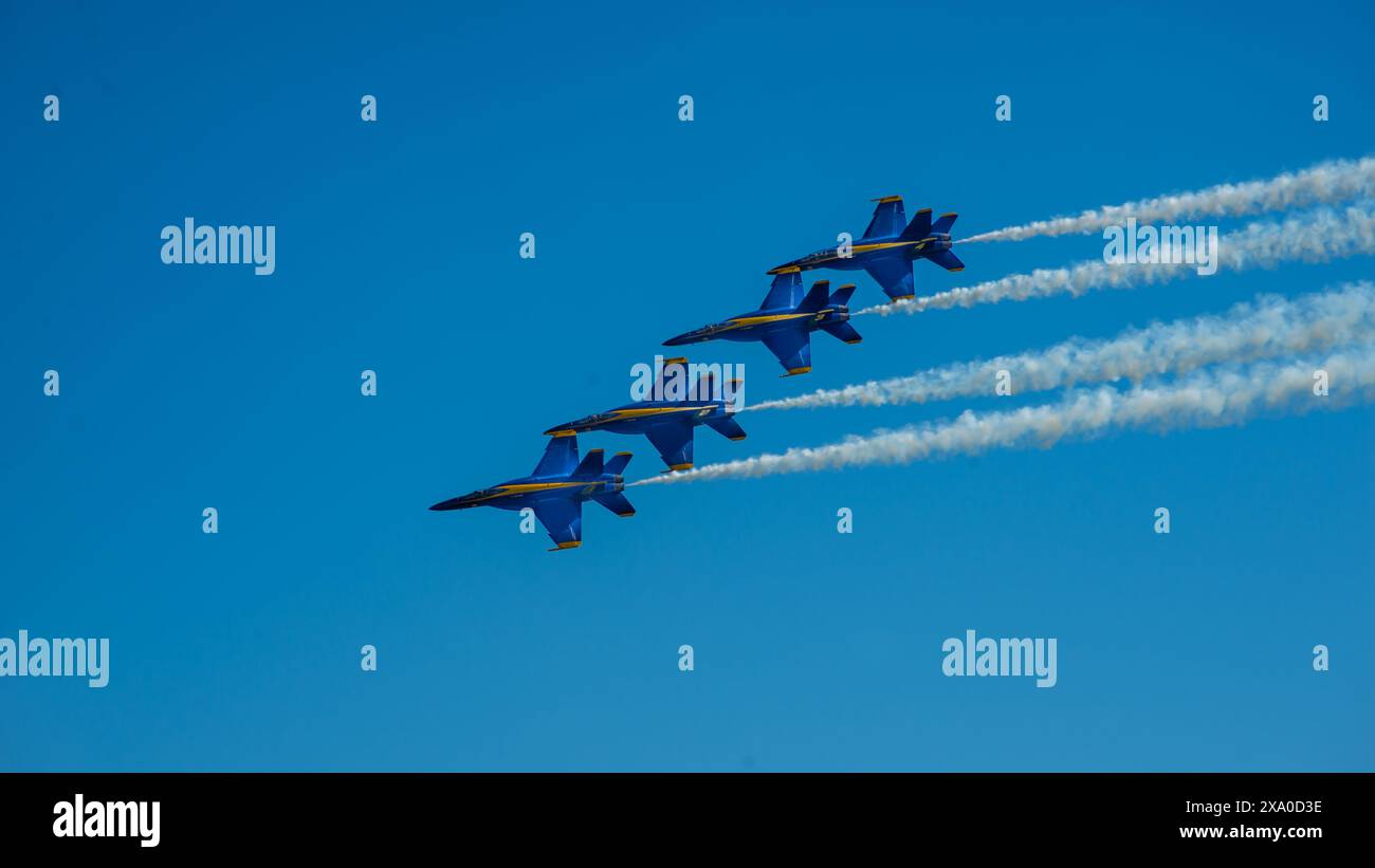 The Blue Angels flying the FA-18 Super Hornet in the sky Stock Photo ...