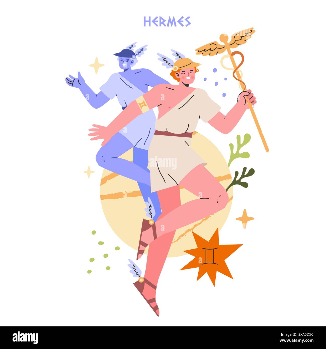 Ancient Greek Gods concept. A playful rendition of Hermes with winged ...