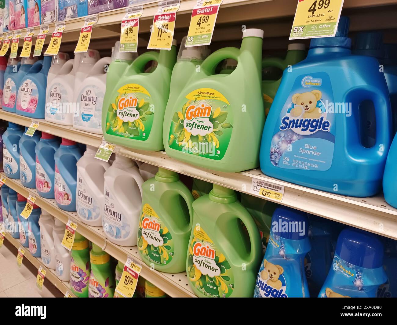 Fabric softener plastic bottles assorted brands on store shelf Houston ...