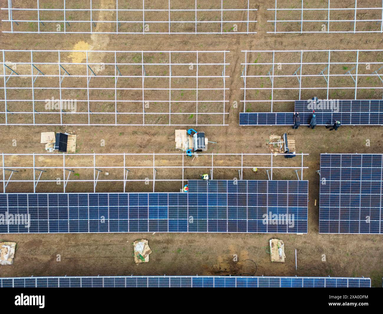An aerial view of solar panels on a roof of a building in Germany Stock ...