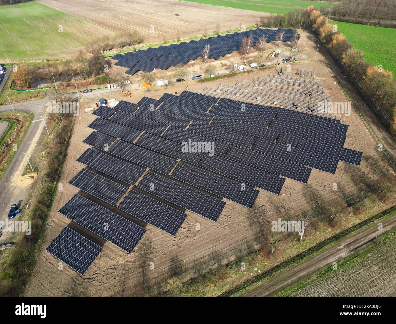An aerial view of solar panels on a roof of a building in Germany Stock ...