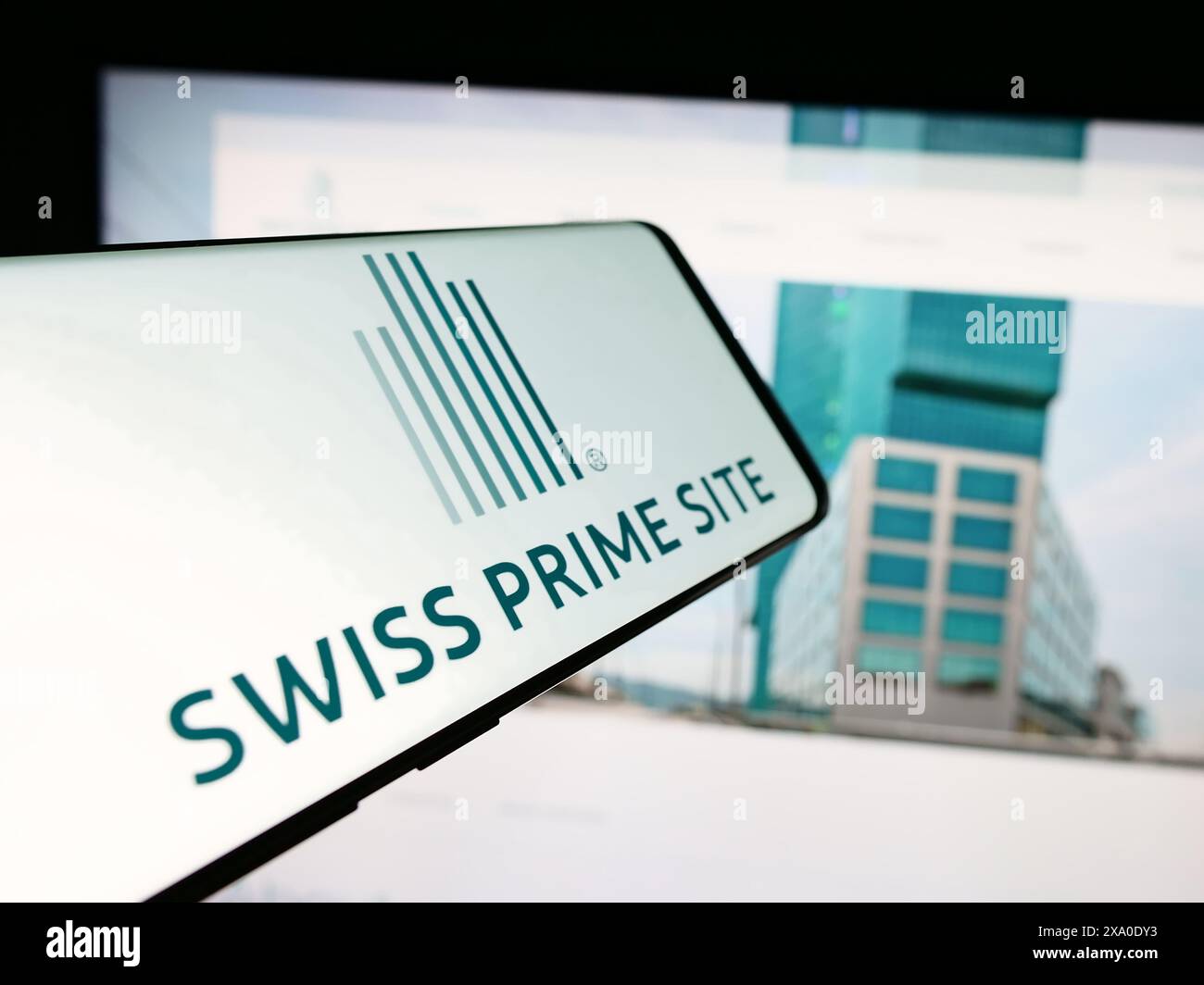 Smartphone with logo of real estate company Swiss Prime Site AG in ...