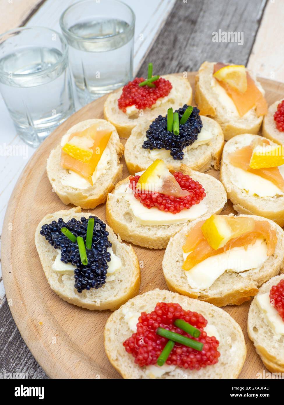 assorted fish roe bruschetta Stock Photo - Alamy