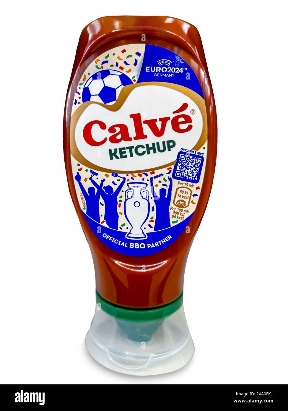 Italy - June 01, 2024: Plastic bottle of Calve brand ketchup in Uefa ...
