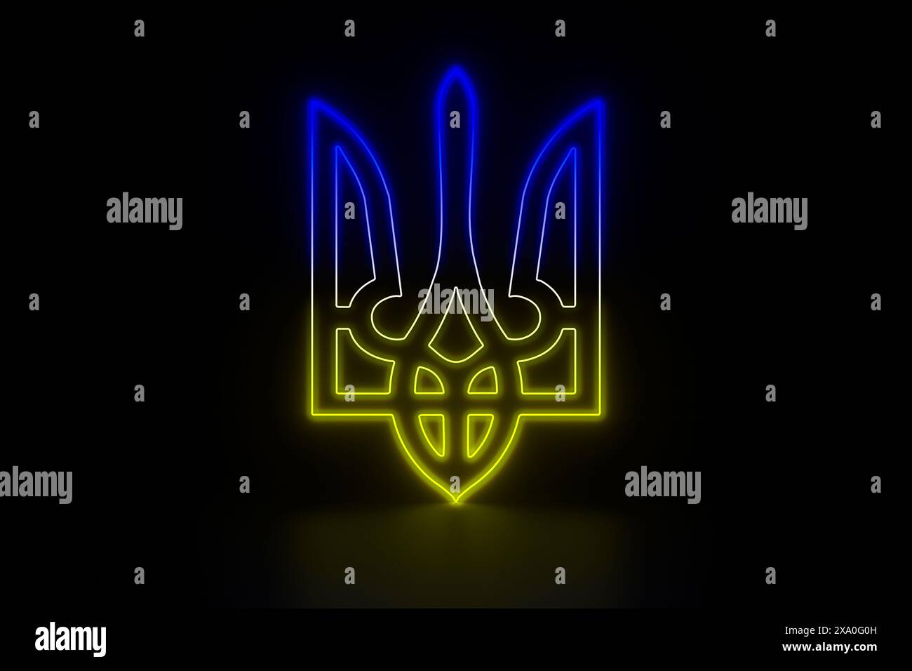 neon national emblem ukraine on dark background. 3D illustration Stock ...