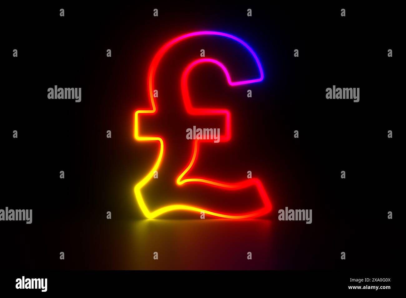 neon symbol British pound on dark background. 3d illustration Stock ...