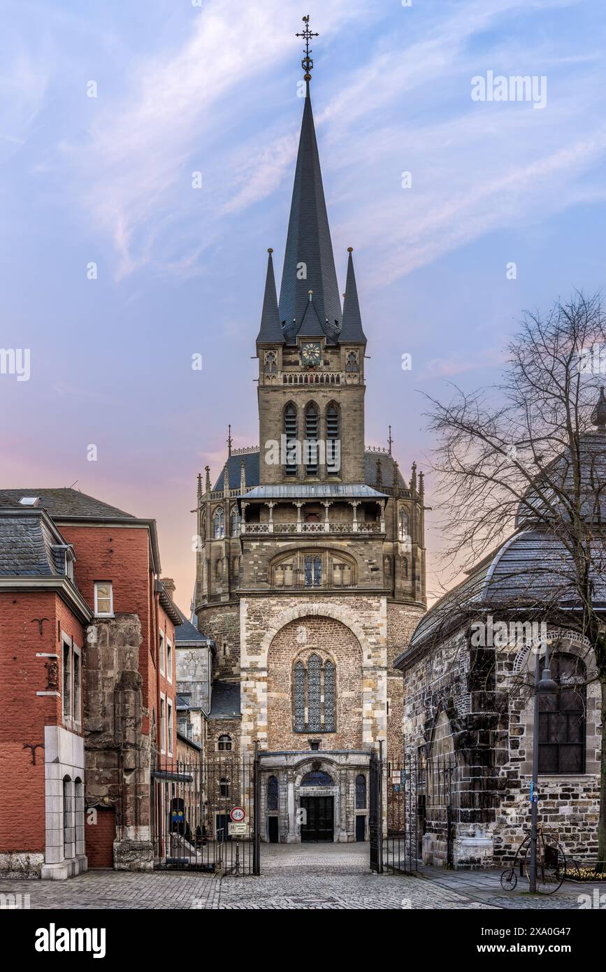 The Beautiful Cathedral of Aachen at the Sunset, NRW, Germany Stock ...